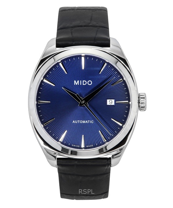 Buy Mido Belluna Royal Gent Black Leather Strap Blue Dial Swiss Made ...