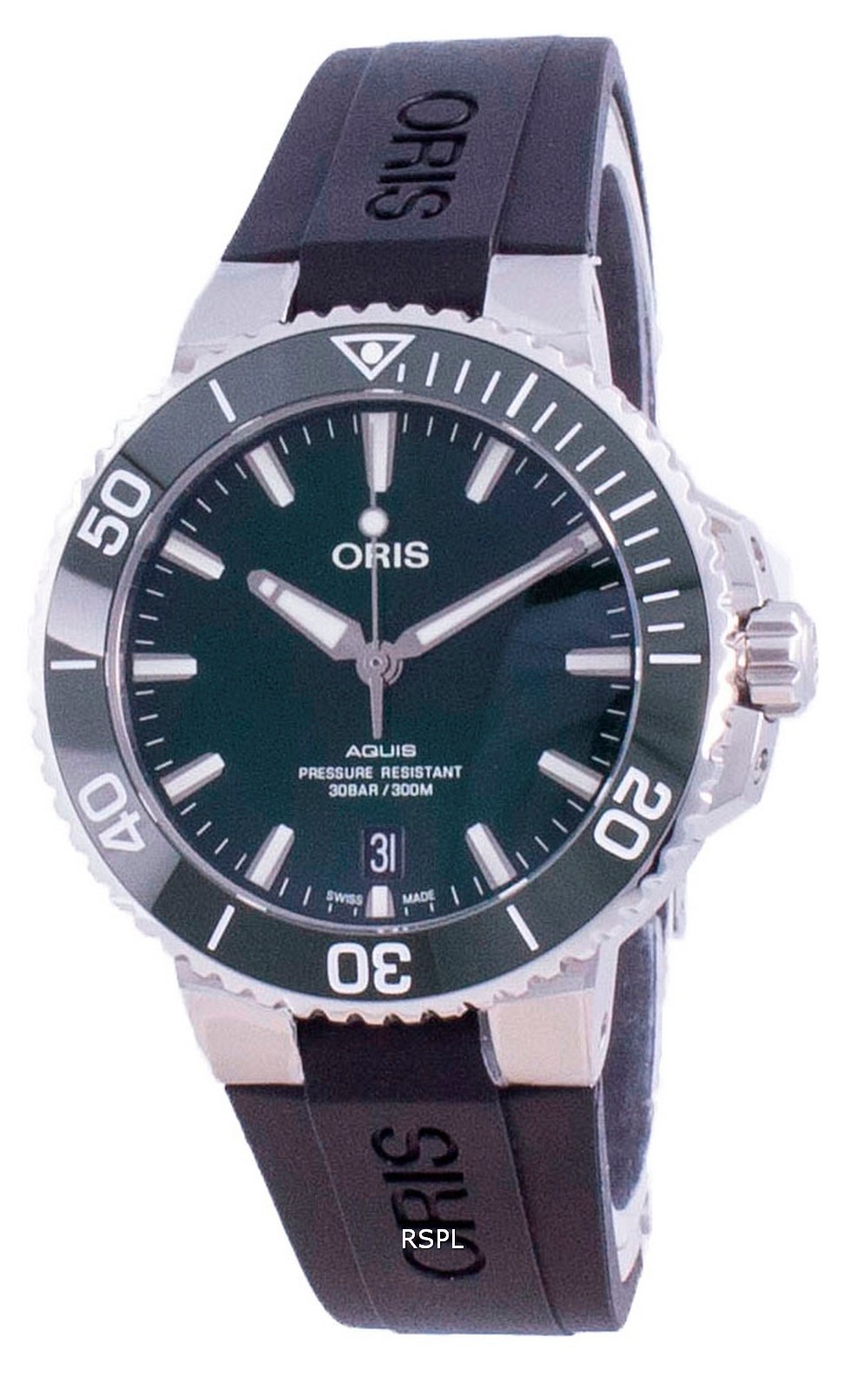 Buy Oris Aquis Date Automatic 26 Jewels Green Dial Rubber Band Diver ...