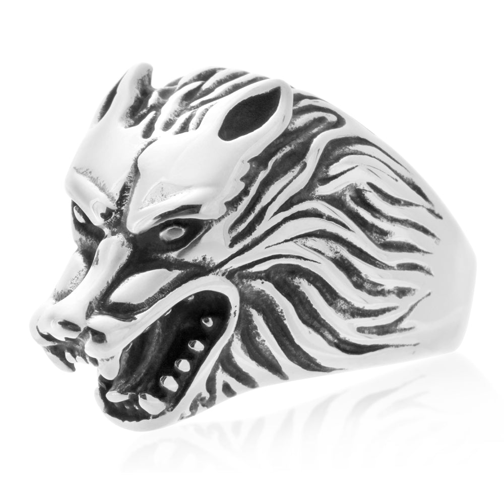 Buy Stainless Steel Wolf Head Ring - MyDeal Australia