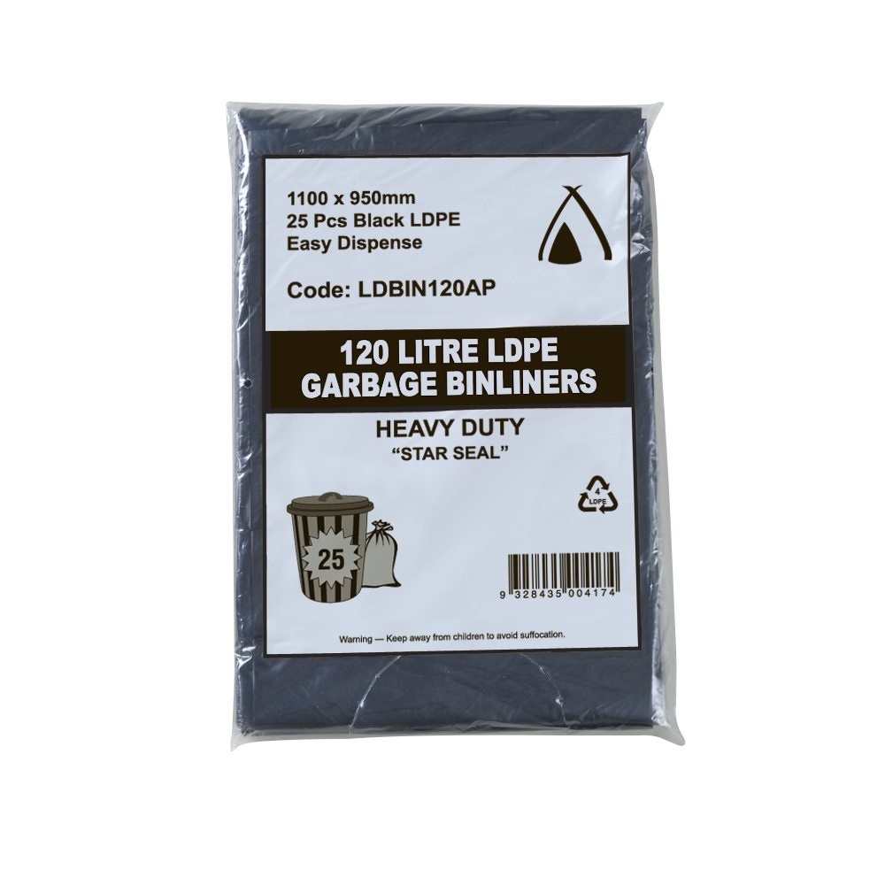 Buy 50Pcs X 120L Black Garbage Ldpe Heavy Duty Bin Liners All Purpose ...