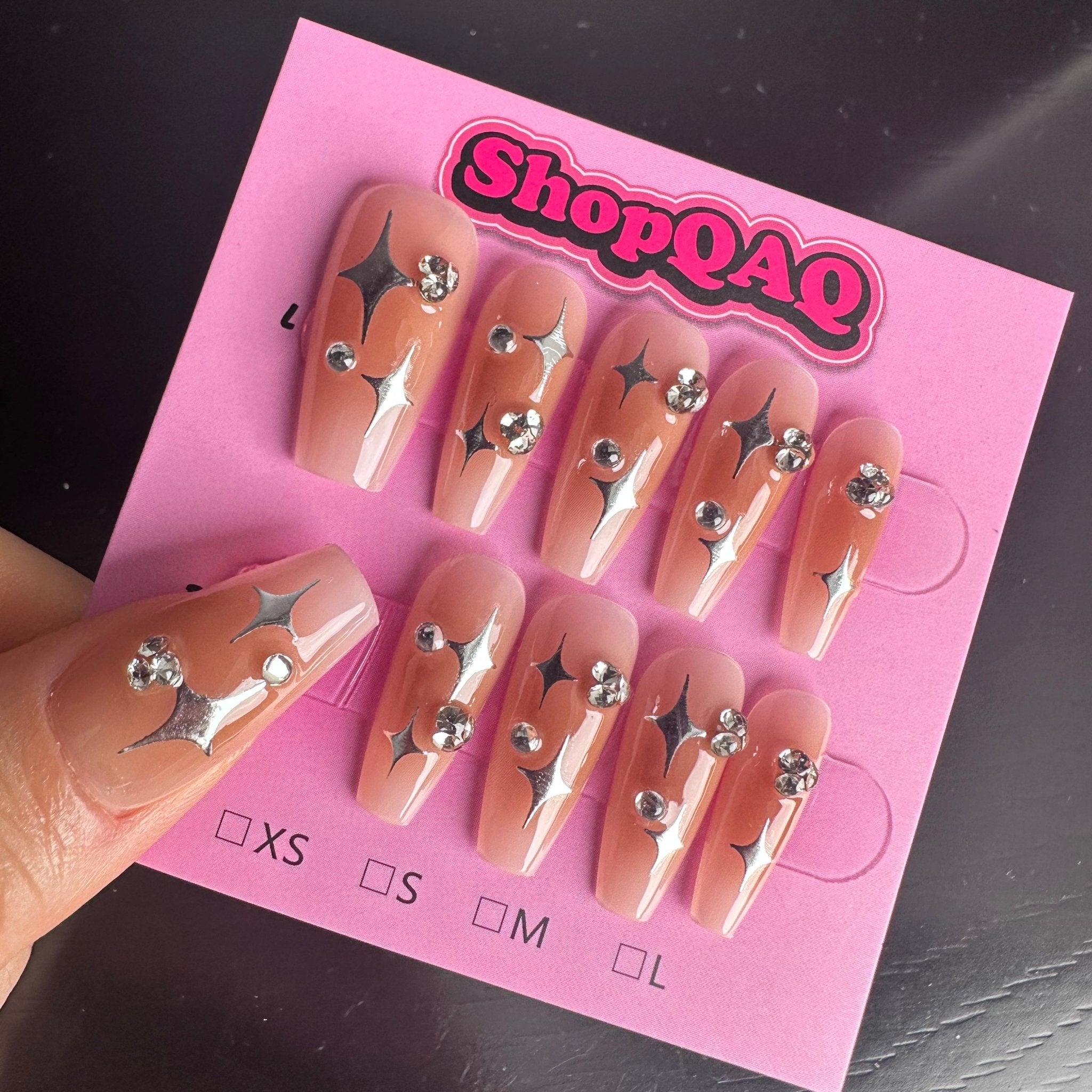 Buy Handcrafted Press-On Nails - 'Blush Starburst' Collection: Sweet ...