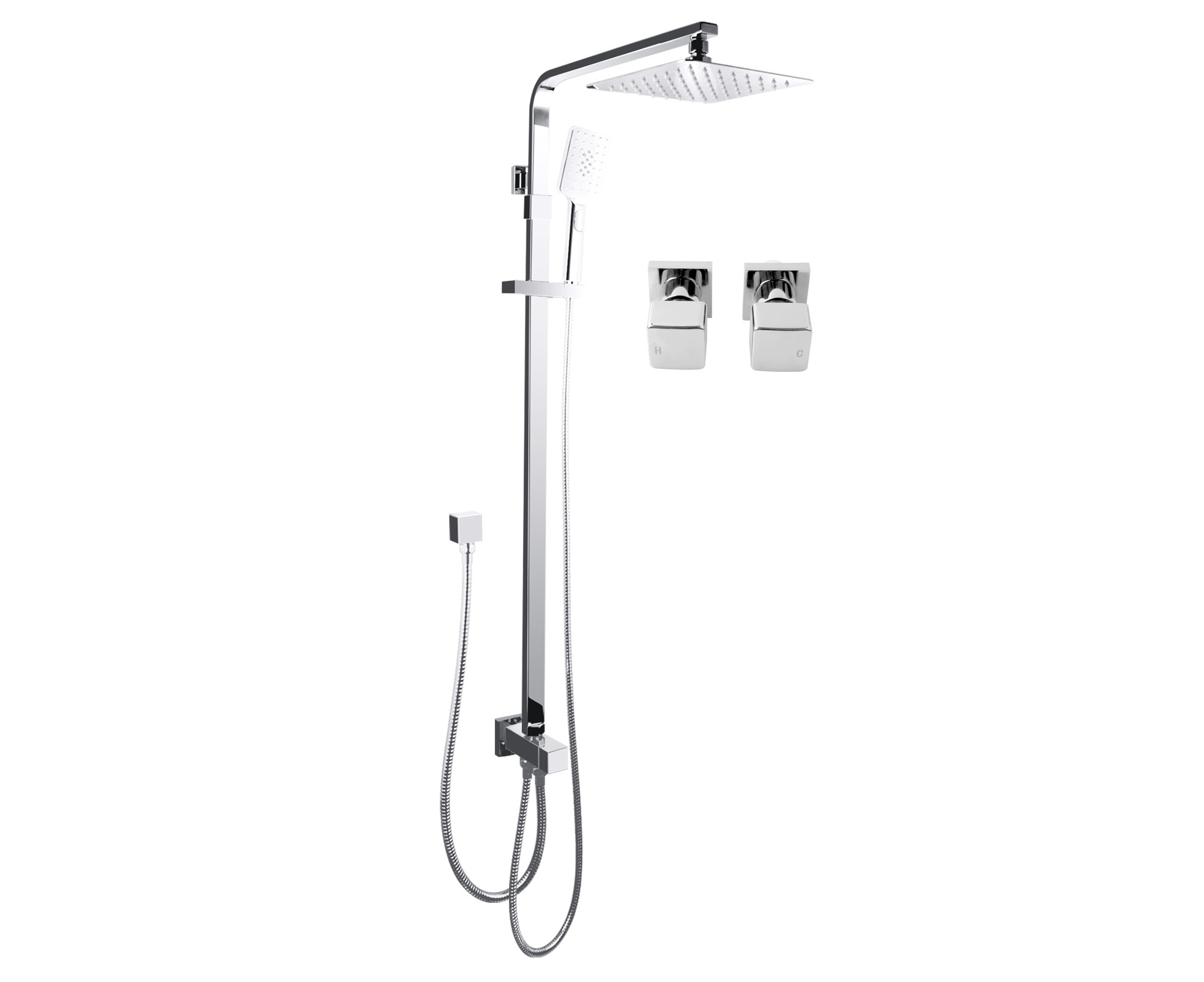 Buy Square 8 inch Thin Rain Shower Head Set Gooseneck Rail Wall Arm ...
