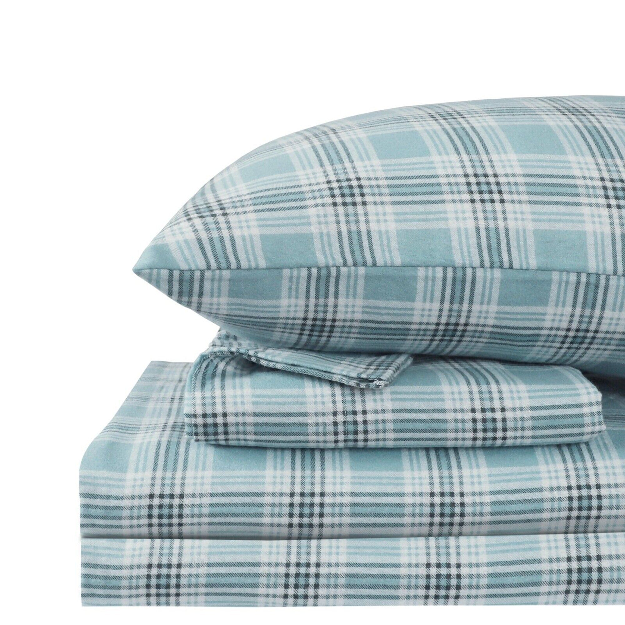 Buy Green Plaid Cotton Flannelette Sheets Set with Standard Pillow Case ...