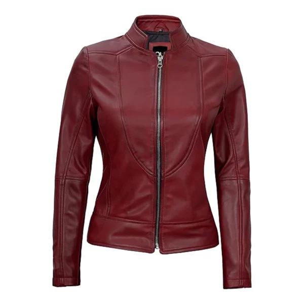 Buy Burgundy Cafe Racer Leather Motorcycle Jacket - MyDeal Australia