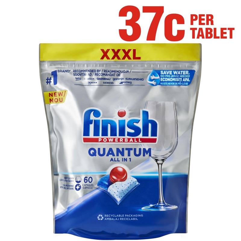 Buy Finish Quantum 60 Pack Regular All-In-One Dishwashing Tablets - MyDeal