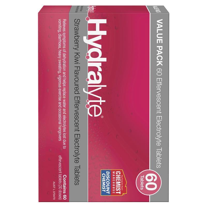 Buy Hydralyte Electrolyte Effervescent Tablets - Strawberry Kiwi (60 ...