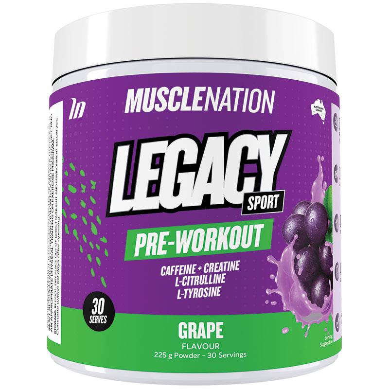 Buy Muscle Nation Legacy Grape Pre-Workout - 225g - MyDeal Australia
