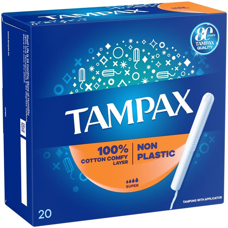 Buy Tampax Super 14g Heavy Flow Tampons with Applicator - 20 Pack ...
