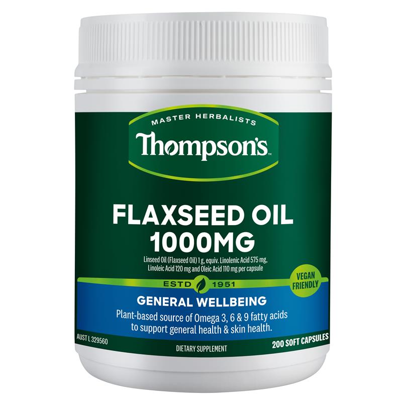 Buy Thompson's Flaxseed Oil 1000mg 200 Vegi-Caps - Omega 3, 6 & 9 for ...