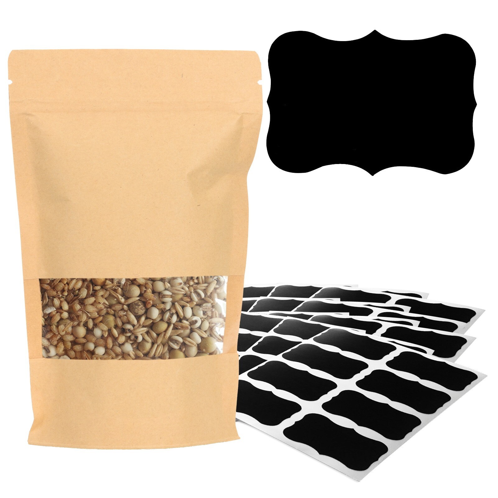 Buy 14 x 20 cm Kraft Stand Up Pouch Bags Window Zip Reusable Storage ...