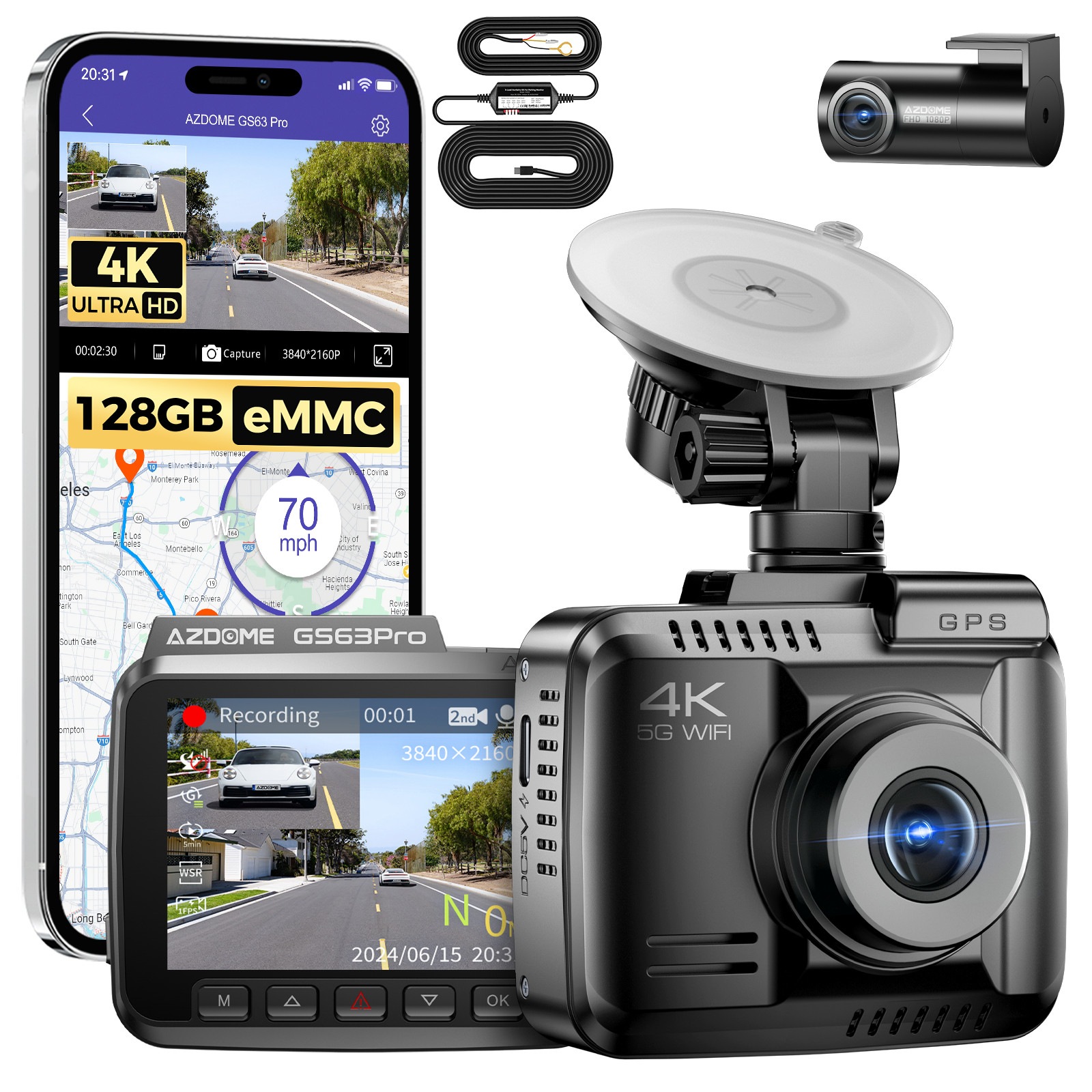 Buy 2CH 4K+1080P Dash Cam ADAS 5GWiFi GPS Park Mode G-sensor WDR ...