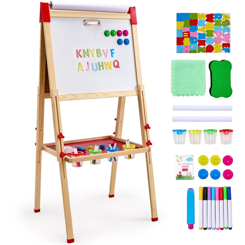Buy 3-in-1 Kids Art Easel Double-Sided Wooden Magnetic Whiteboard Chalkboard - MyDeal