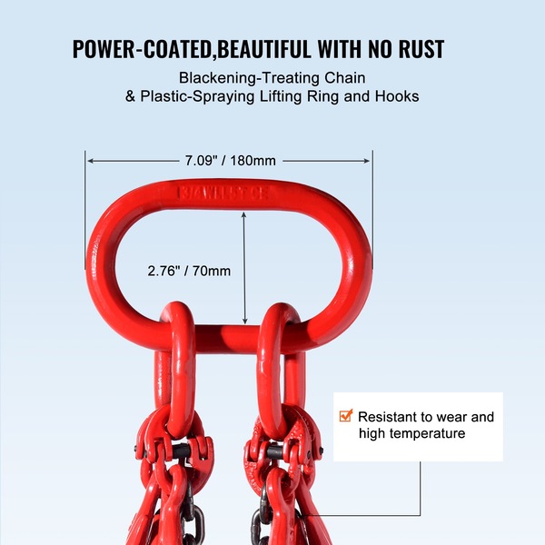 Buy 6 mm x 150 cm Chain Sling 4 Legs G80 Lifting Chain with Grab Hooks ...