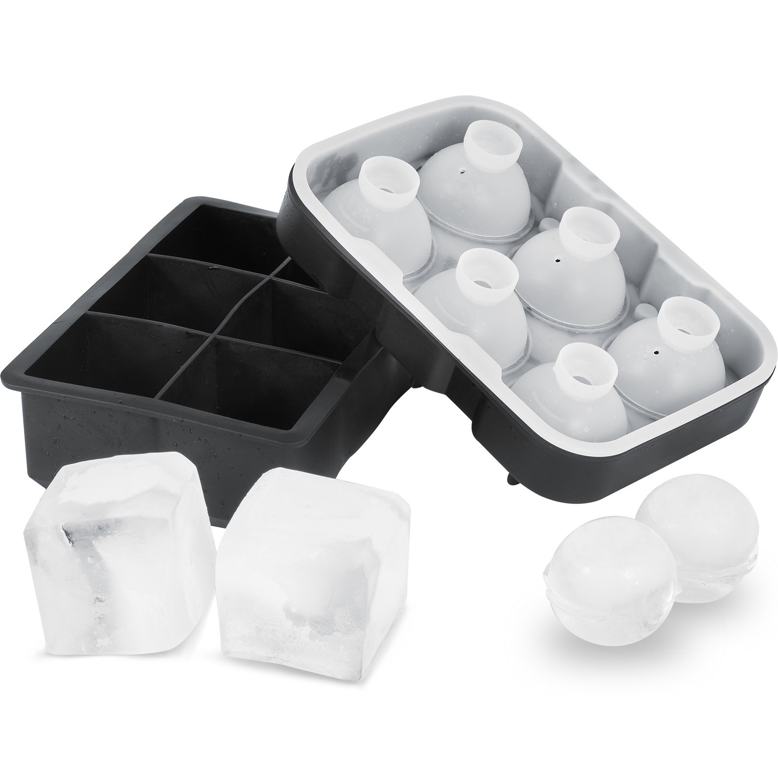 Buy Ice Cube Trays (Set of 2), 2-in-1 Combo with Silicone Sphere Ice ...
