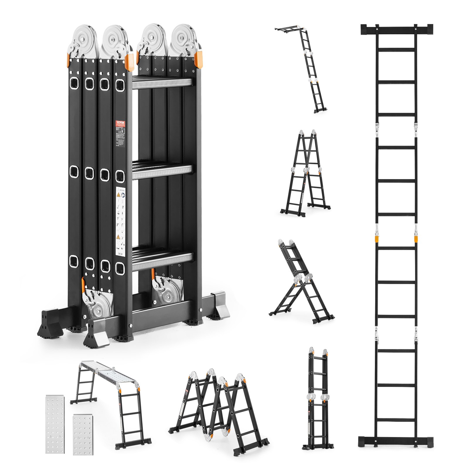 Buy Multi-Purpose Folding Ladder 7-in-1 3 Step 12ft with Scaffolding ...