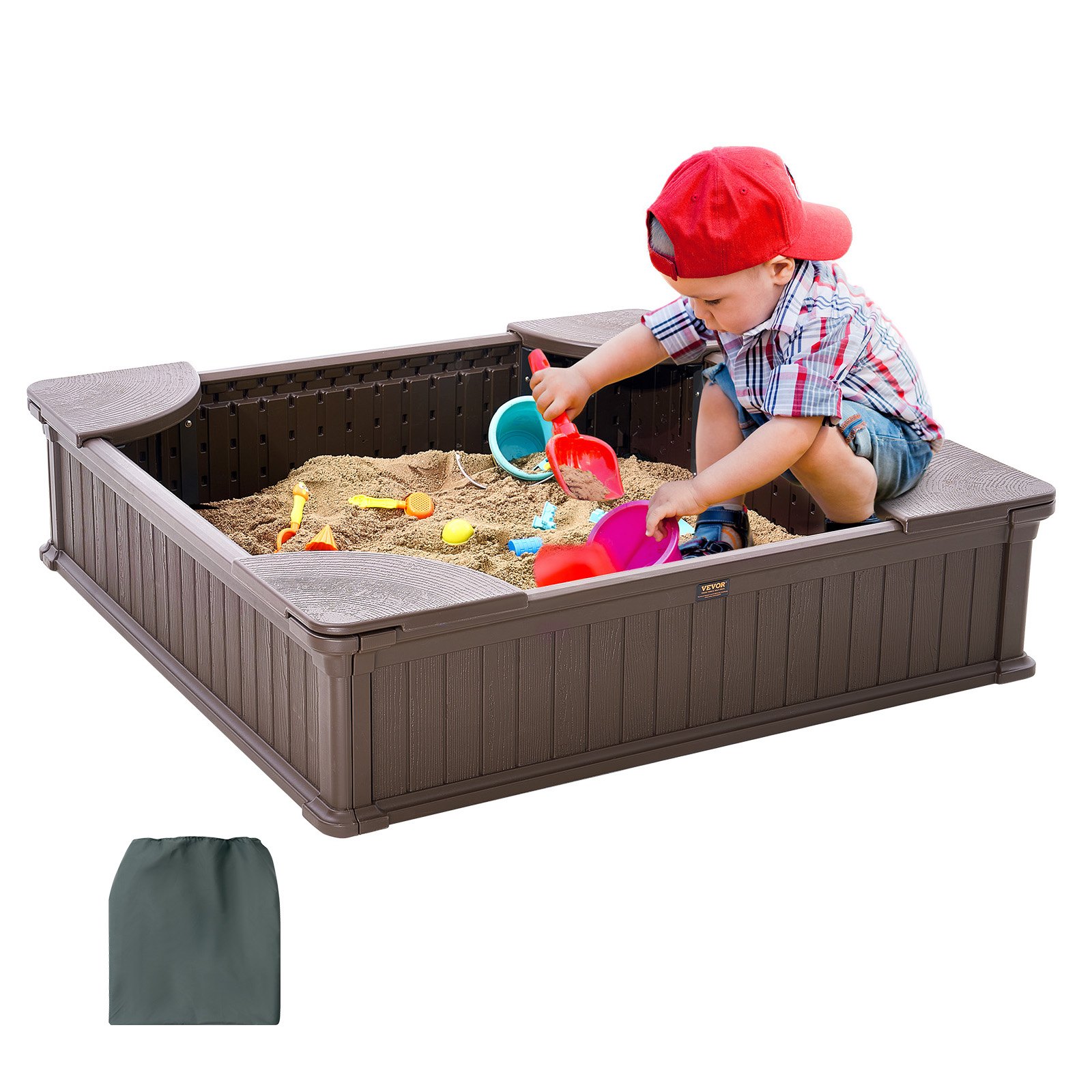 Buy Sandbox with Cover, 48.6x48.6x12.4 in Square Sand Box, HDPE Sand ...