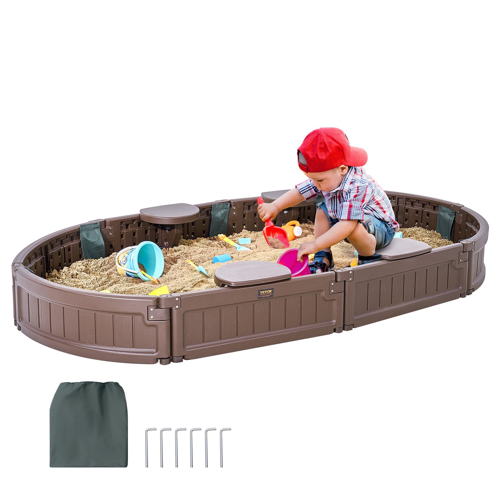 Buy Sandbox with Cover, 72 x 41.5 x 9.1 in Oval Sand Box, HDPE Sand Pit ...