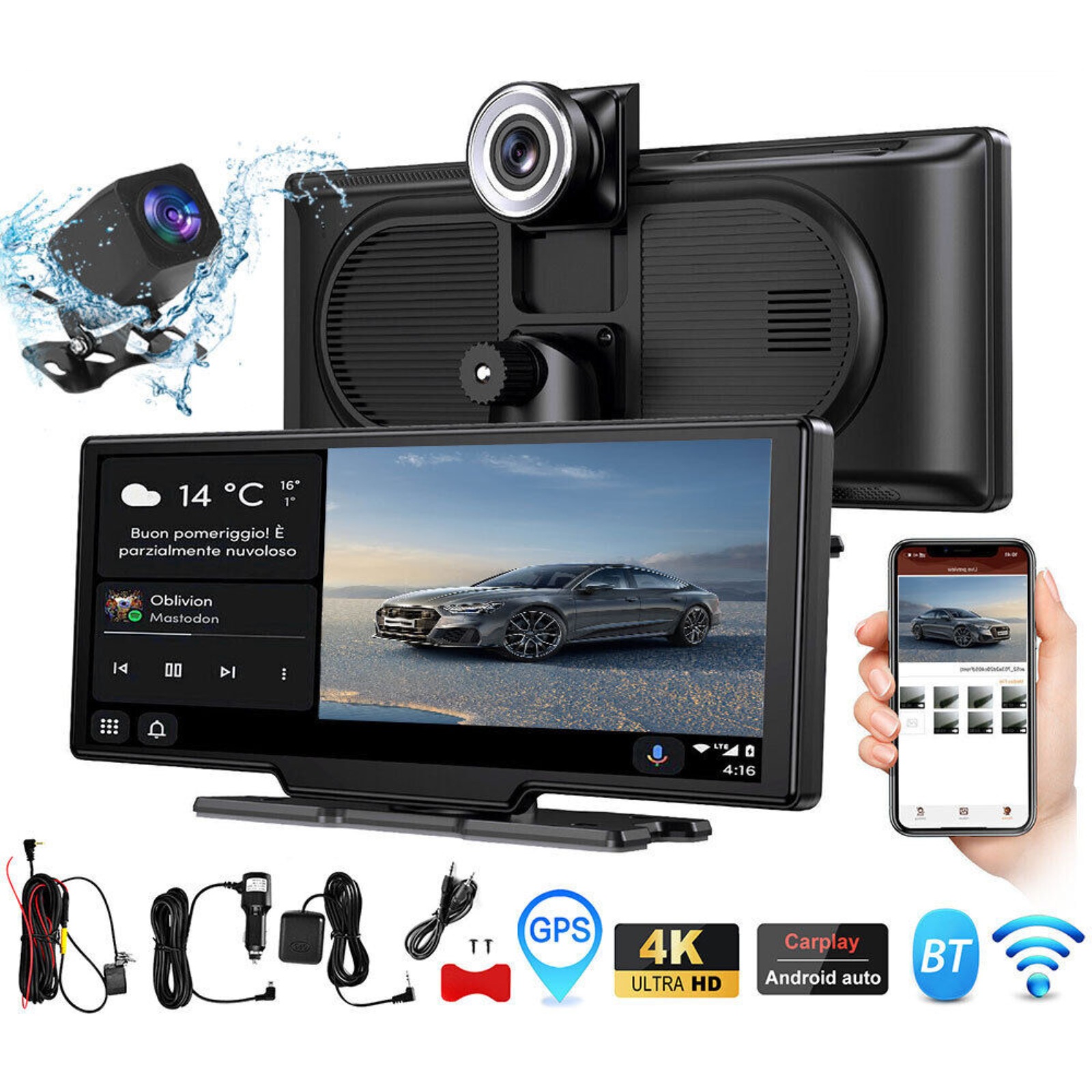 Buy Car Play Video Recorder Touch Screen 4K 10.26" Dual Dash Camera UHD ...