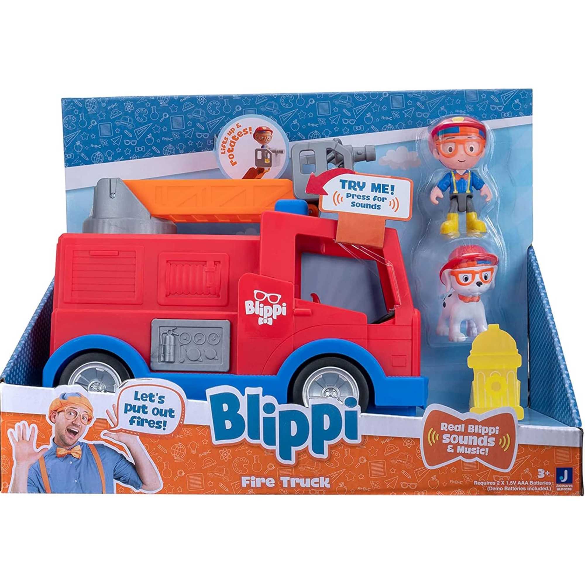Buy Jazwares Blippi Fire Truck Vehicle Toy with Sounds +3" Figure Age 3 ...