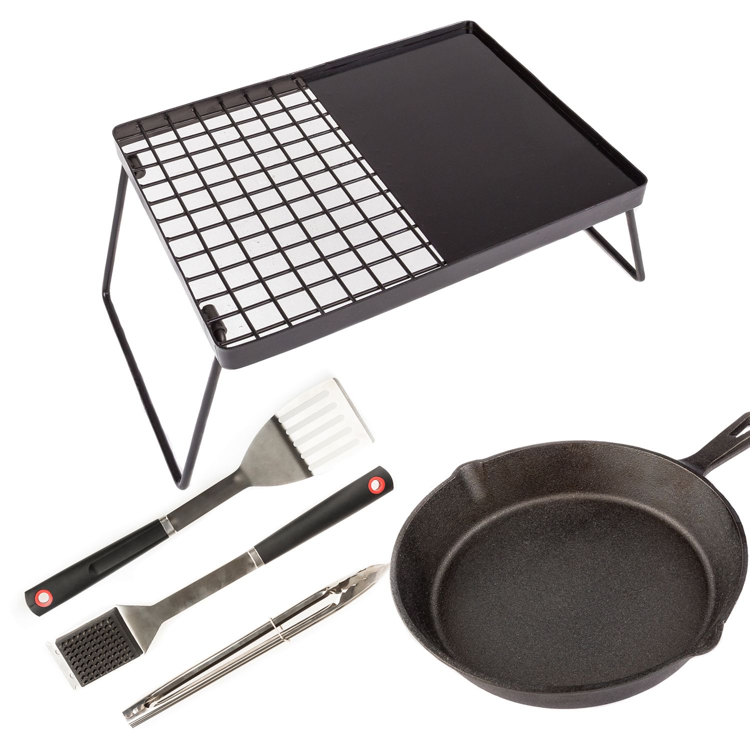 Buy Adventure Kings Camping Fire BBQ Plate + Cast Iron Skillet Pan ...