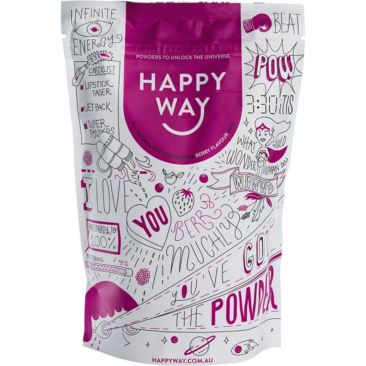 Buy Happy Way Whey Protein Powder Berry 500g - MyDeal Australia