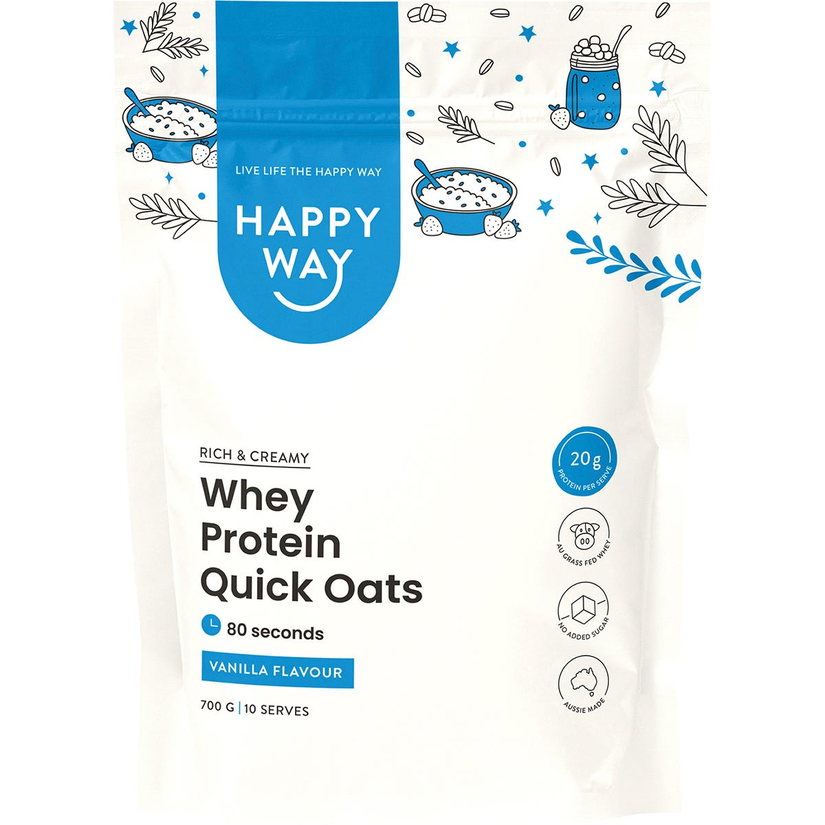 Buy Happy Way Whey Protein Quick Oats Vanilla 700g - MyDeal Australia
