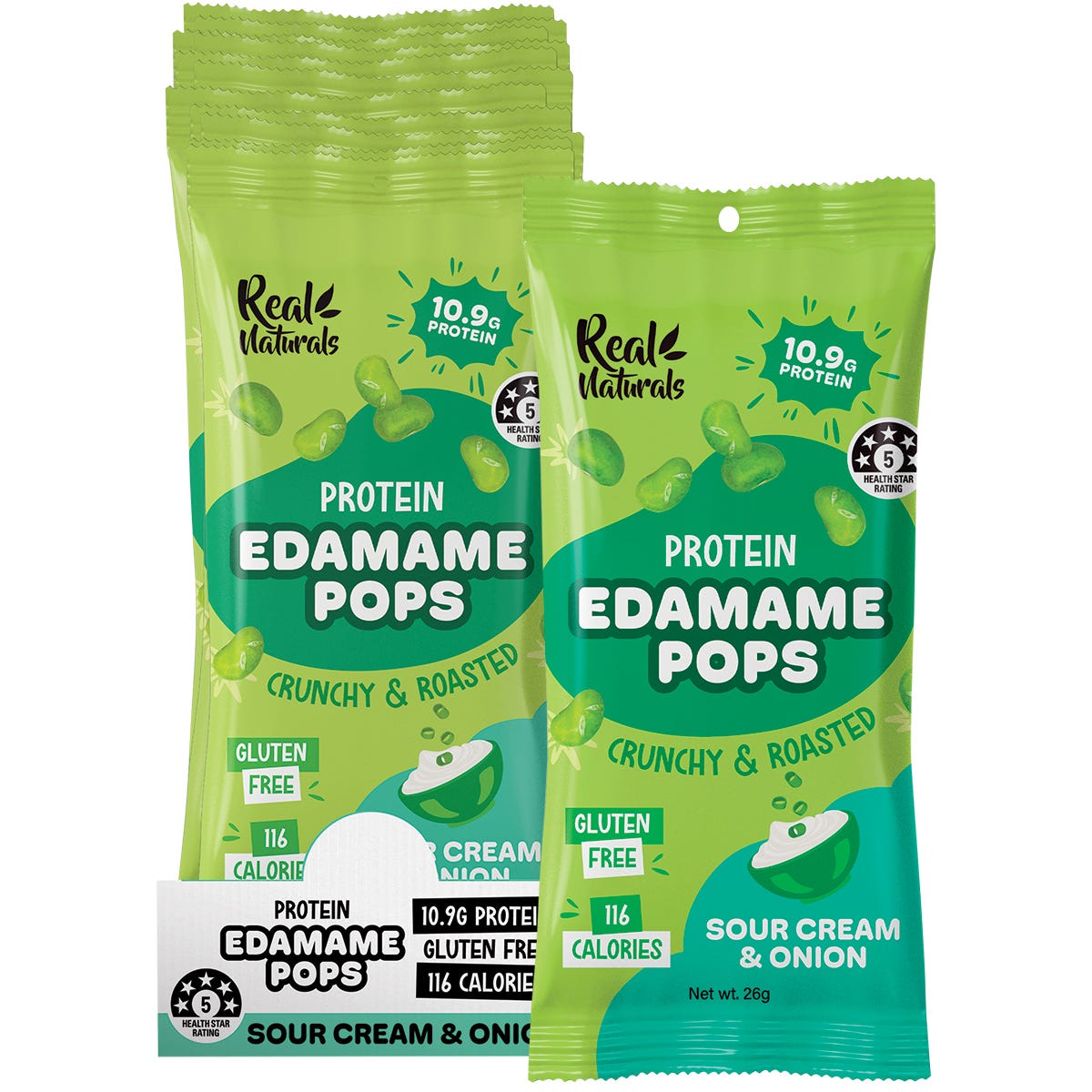 Buy Real Naturals Protein Edamame Pops Sour Cream 10x26g - MyDeal Australia