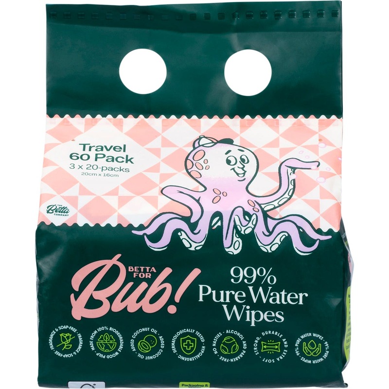 Buy The Betta Company Betta For Bub 99% Pure Water Baby Wipes Travel 60 ...