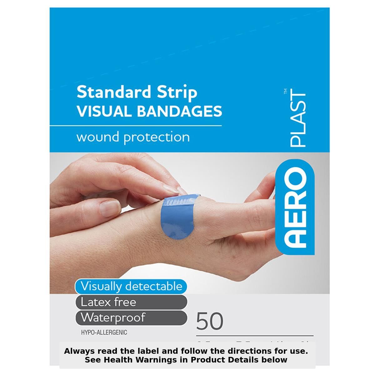 Buy AeroPlast Standard Strip Visual Bandages 2.5cm x 7.5cm 50 Strips ...