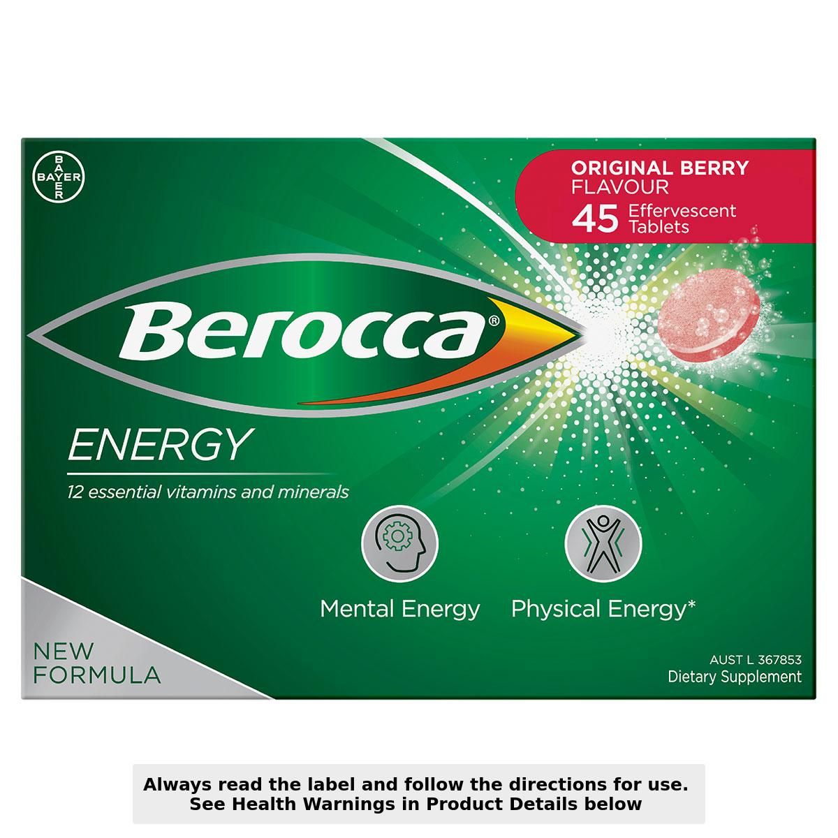 Buy Berocca Energy Original Berry Effervescent Tablets 45 Pack - MyDeal ...