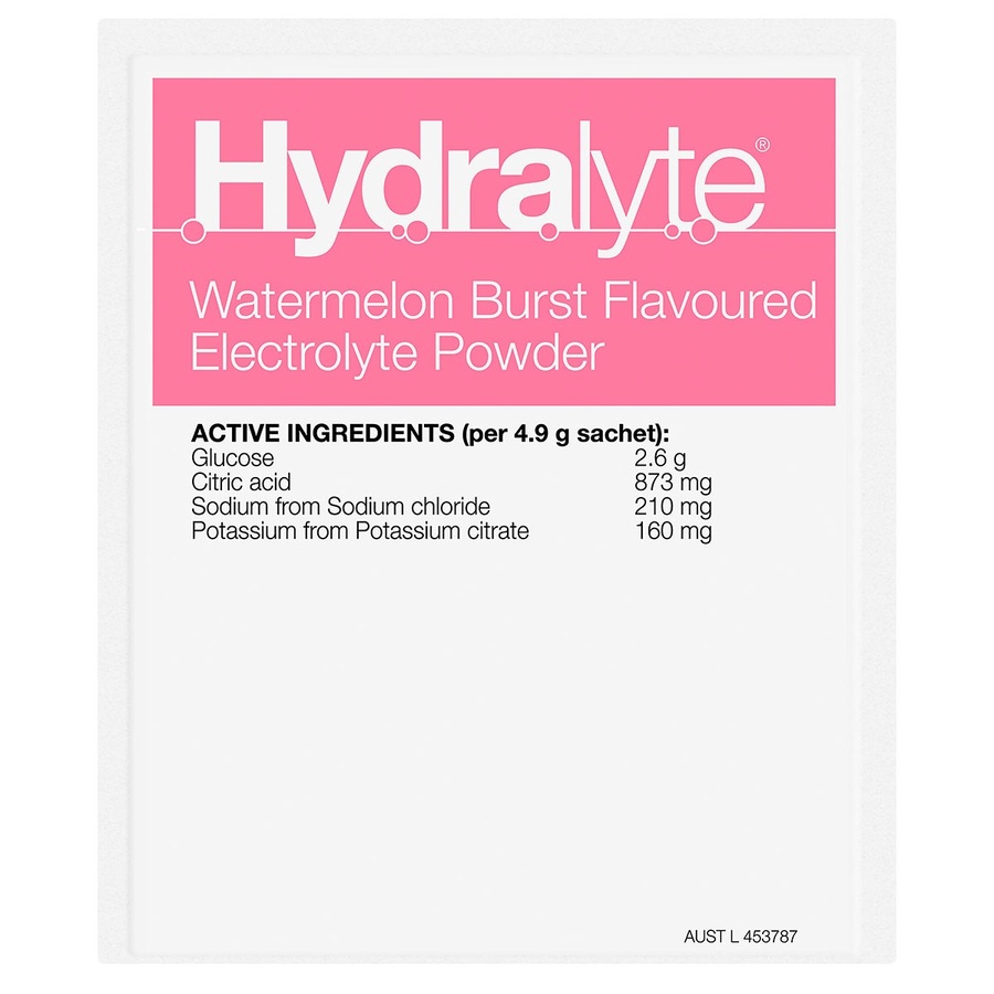 Buy Hydralyte Electrolyte Powder Watermelon Burst 24 x 4.9g Sachets ...