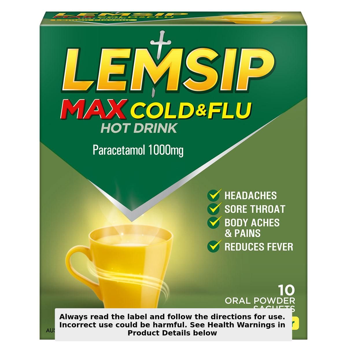 Buy Lemsip Max Cold & Flu Relief Hot Drink Lemon 10 Sachets - MyDeal ...