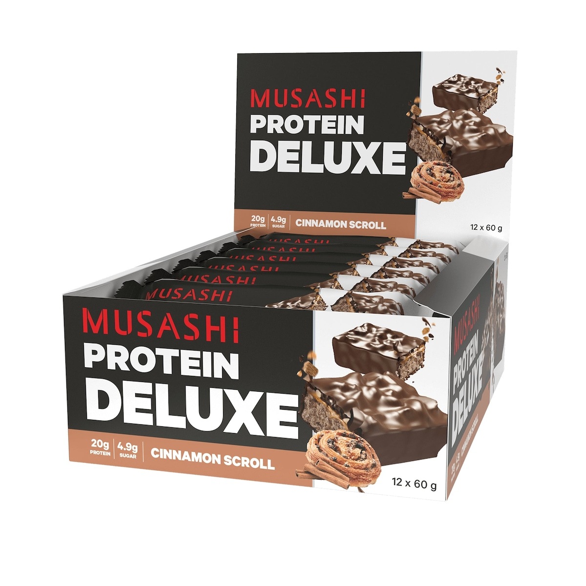 Buy Musashi Deluxe Protein Bar Cinnamon Scroll 12 x 60g - MyDeal Australia