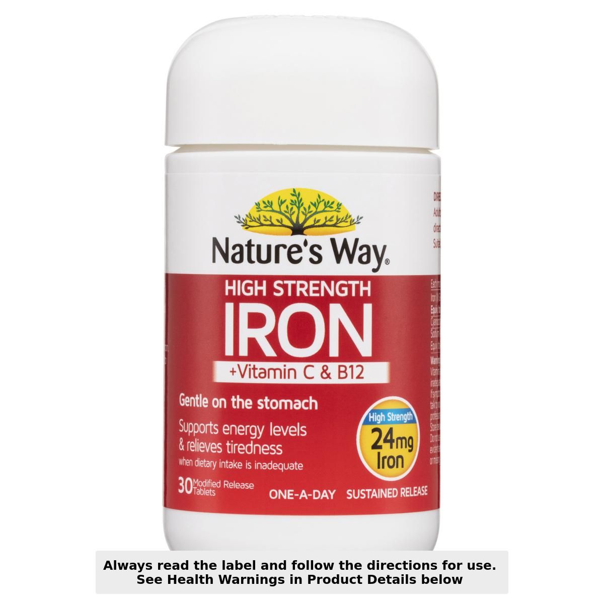 Buy Natures Way High Strength Iron + Vitamin C & B12 30 Tablets ...