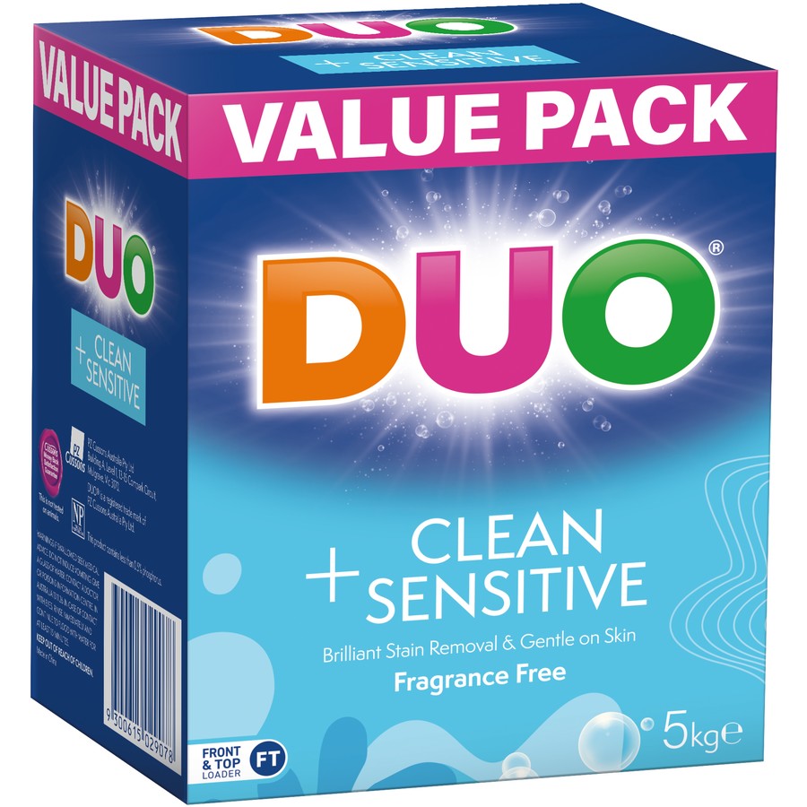 Buy Duo Laundry Powder Detergent Cleans & Cares 5kg - Fragrance Free ...