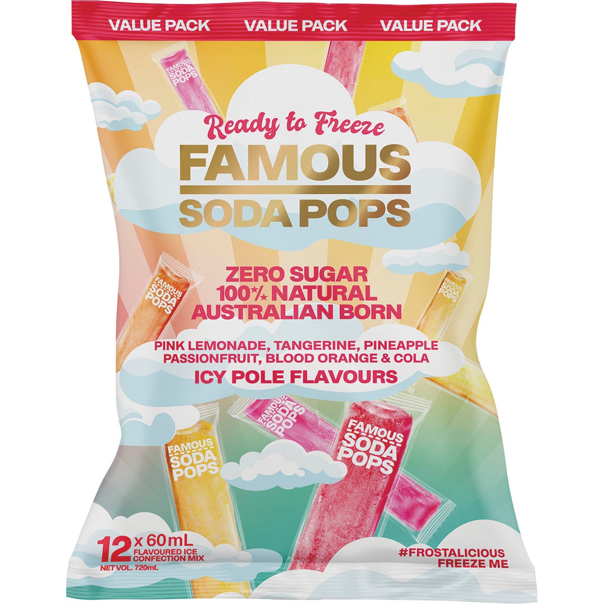 Buy Famous Zero Sugar Soda Pops Assorted Icy Poles 12x60ml - MyDeal ...