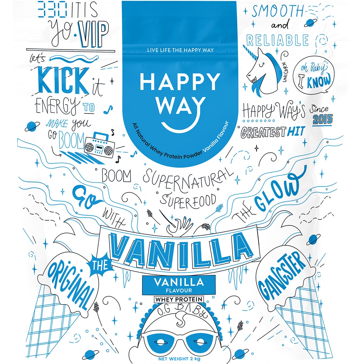 Buy Happy Way Whey Protein Powder Vanilla 2kg - MyDeal Australia