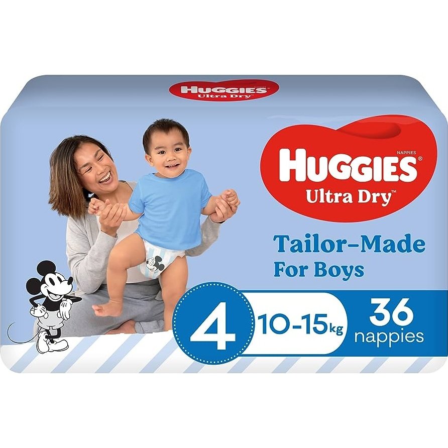 Buy Huggies Ultra Dry Nappies Boys Size 4 (10-15kg) 36 Pack - MyDeal ...