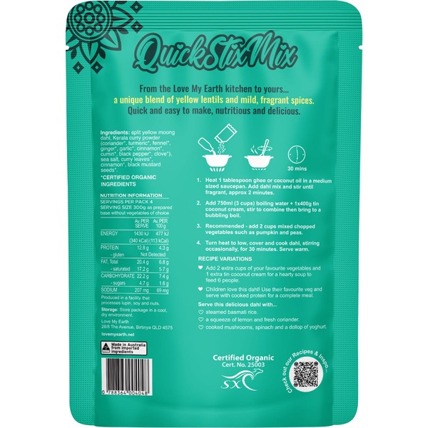 Buy Love My Earth Quick Stix Mix Organic Dahl Creamy Coconut 200g ...