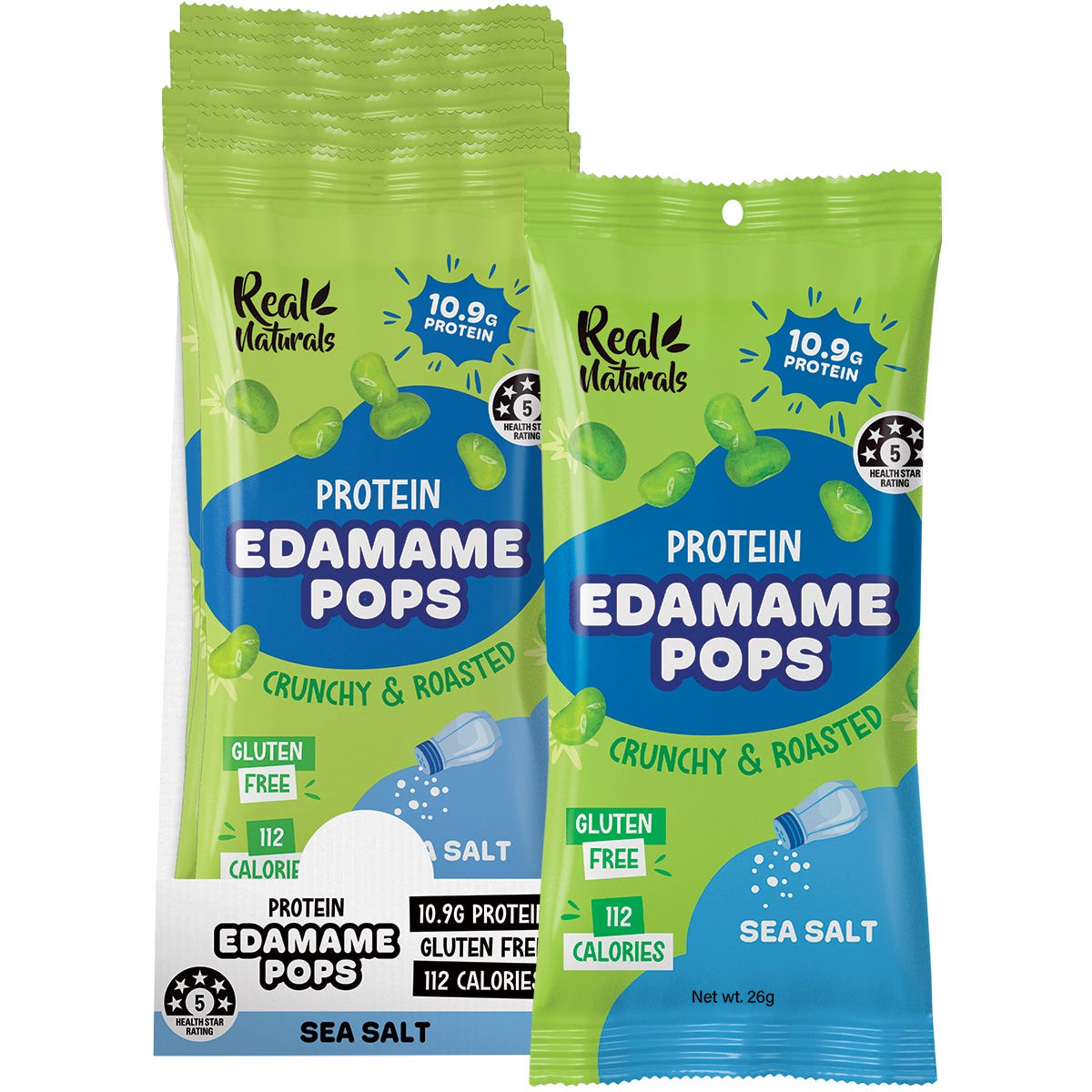 Buy Real Naturals Protein Edamame Pops Sea Salt 10x26g - MyDeal Australia
