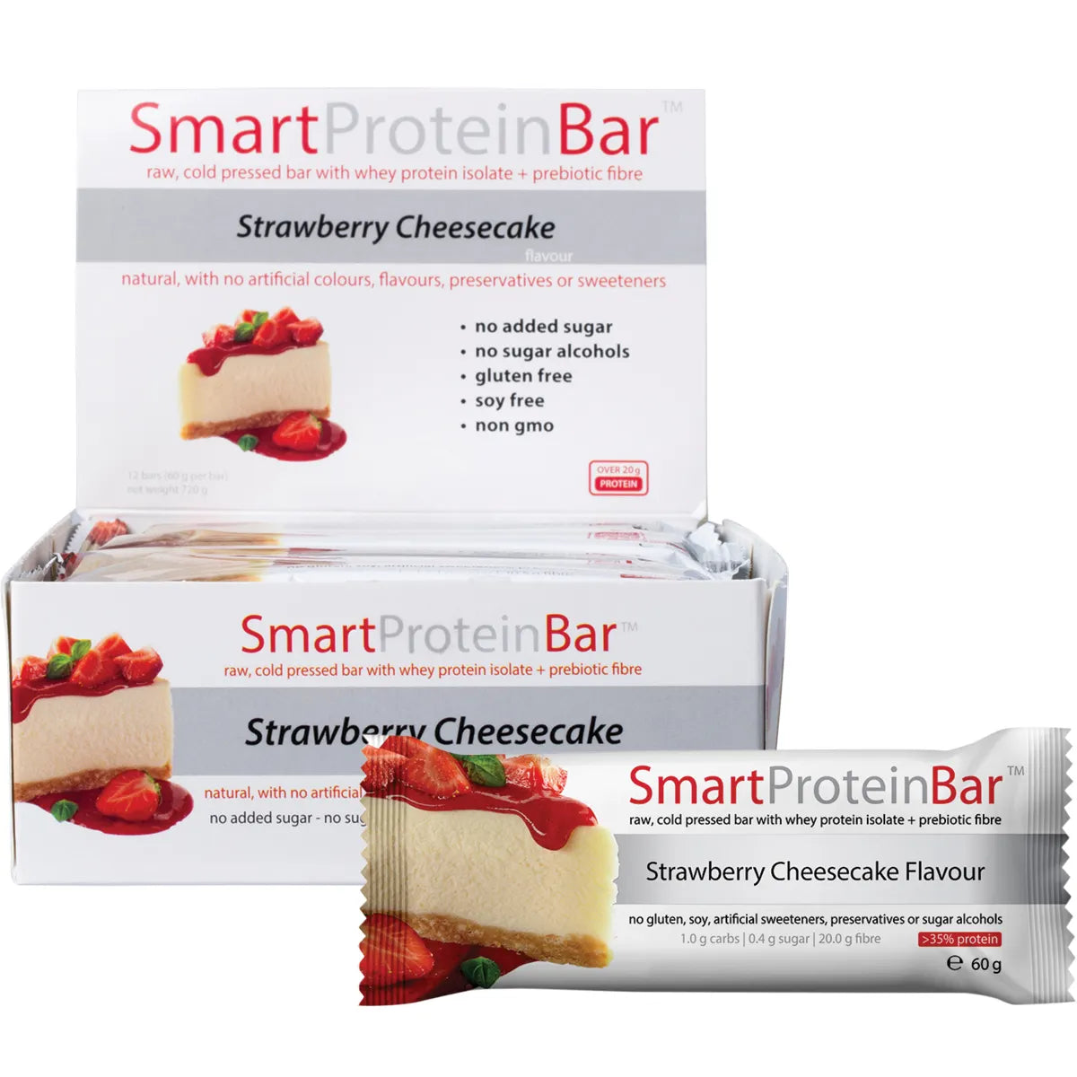 Buy SMART PROTEIN BAR Strawberry Cheesecake Protein Bar 12x60g - MyDeal ...