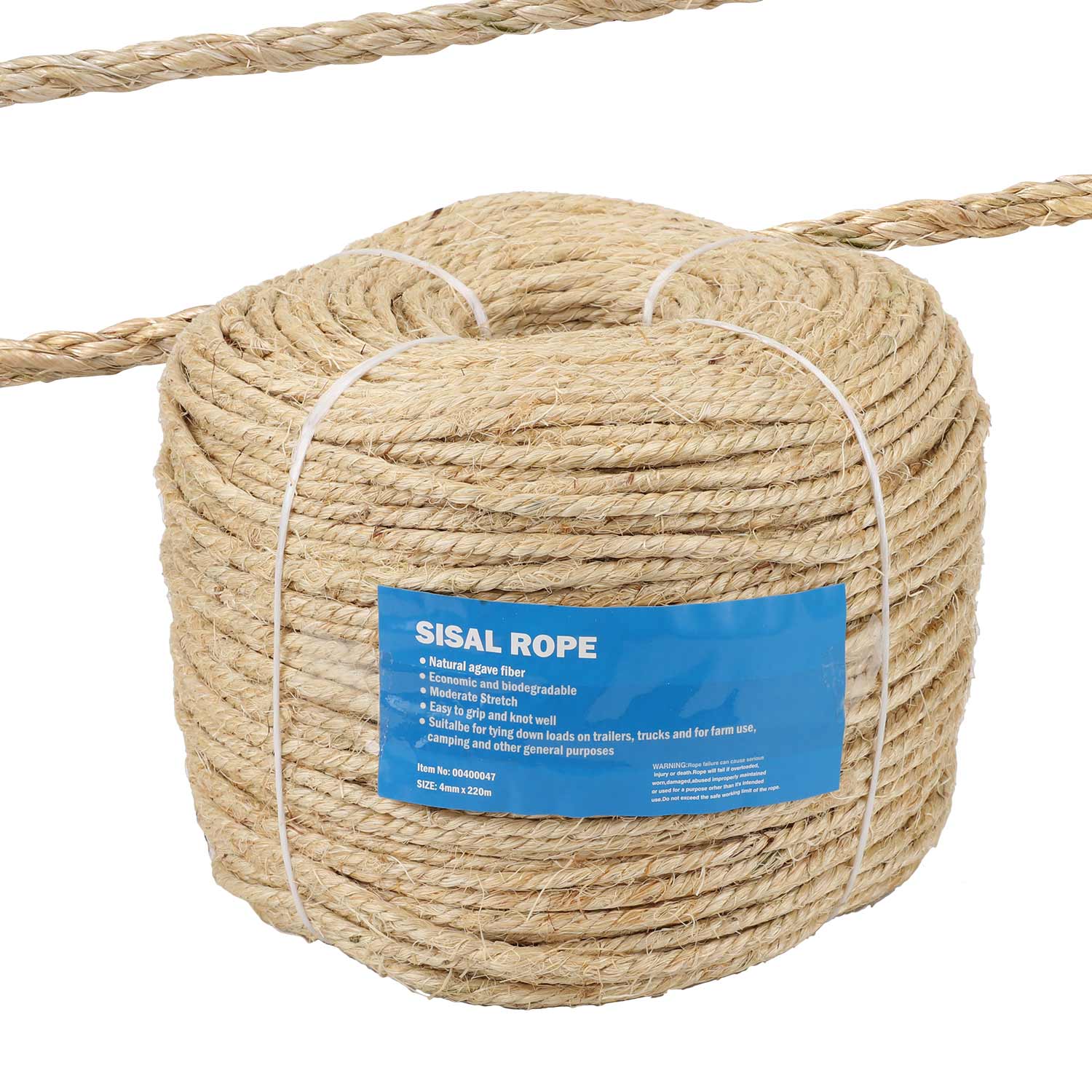 Buy 4mm x 220M Sisal Rope Natural Fiber Biodegradable 3 Strands ...