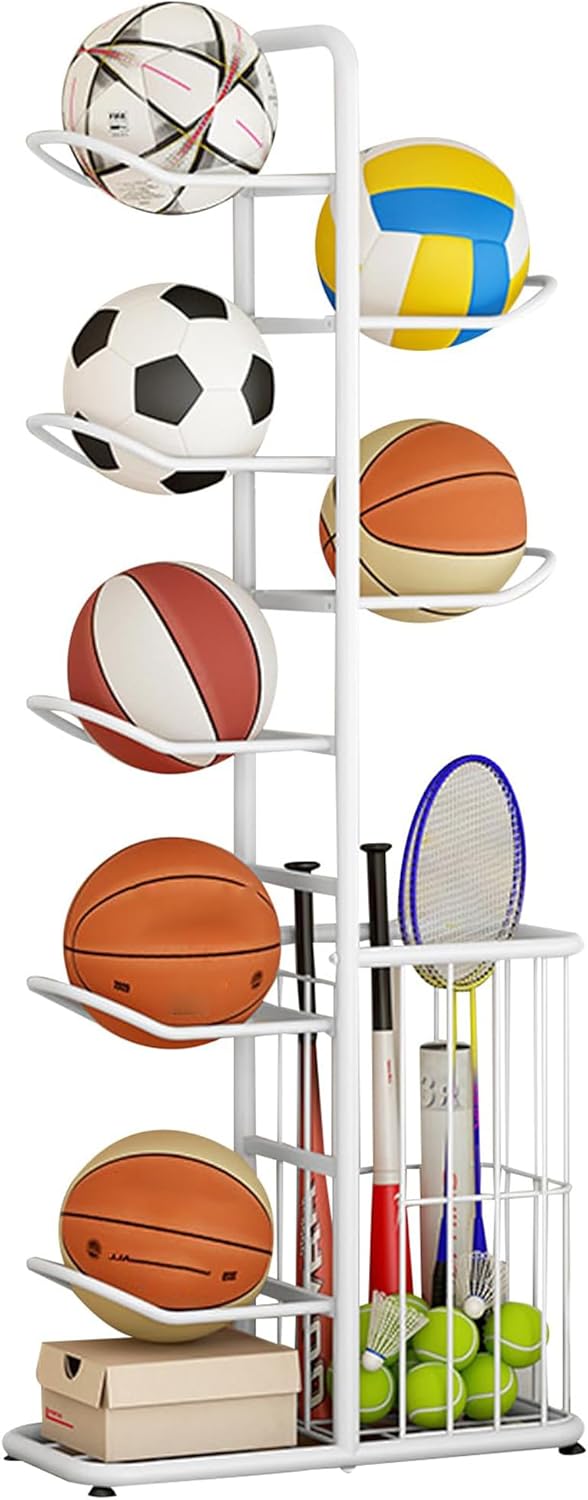 Buy FOHOA 7 Tier Basketball Ball Storage Rack, Freestanding Football ...