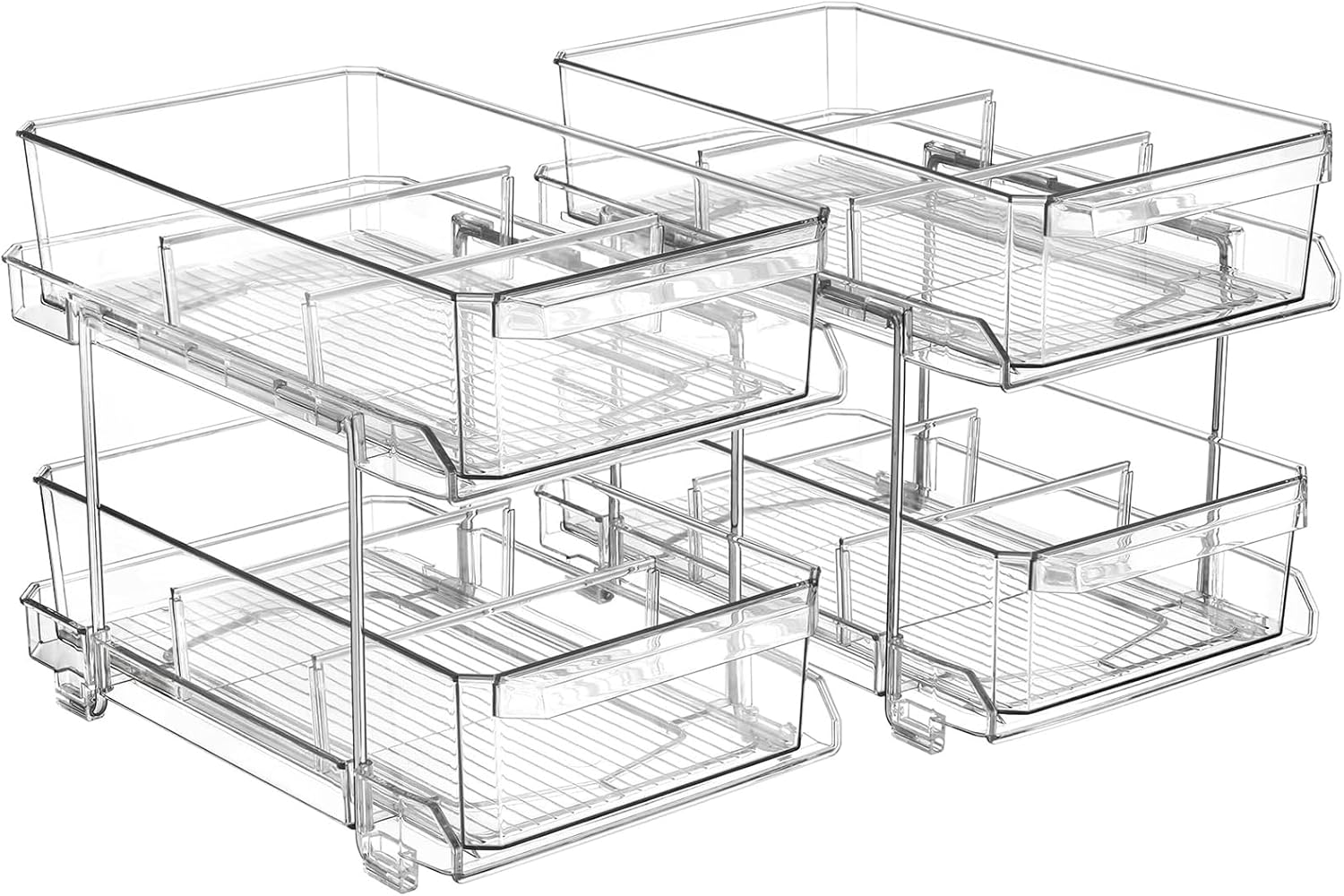 Buy FOHOA 2 Set 2 Tier Clear Organizer with Dividers MultiUse Slide-Out ...