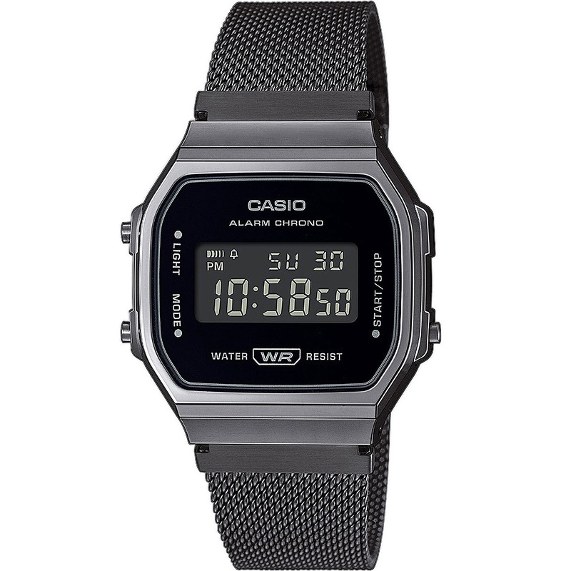 Buy Casio Iconic All Black Mesh A168WEMB-1BEF Black Dial Grey Stainless ...