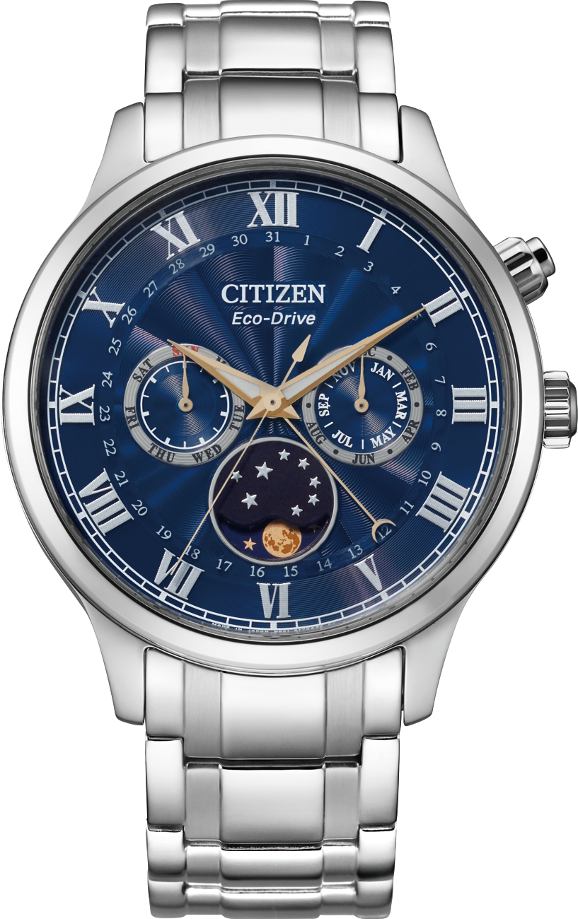 Buy Citizen Eco-Drive Moon Phase Chronograph AP1050-81L Blue Dial Steel ...