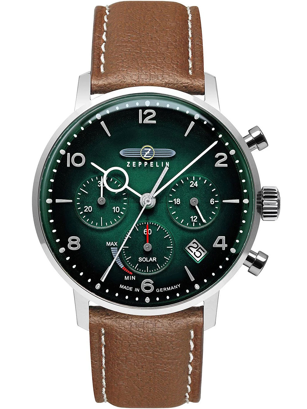 Buy Zeppelin Chronograph 80864N Green Dial Brown Leather Unisex Watch ...
