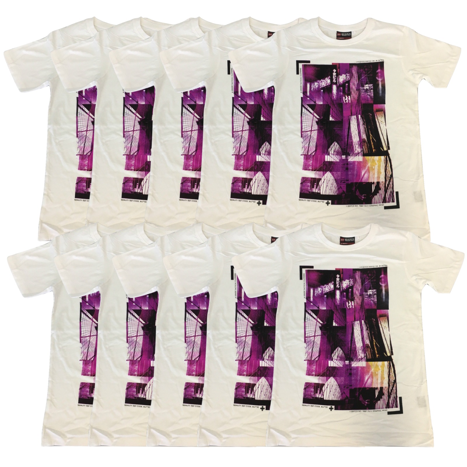 Buy 10x 100% Cotton T-Shirt with Print Design Slim Fit Basic Tee Top XS ...
