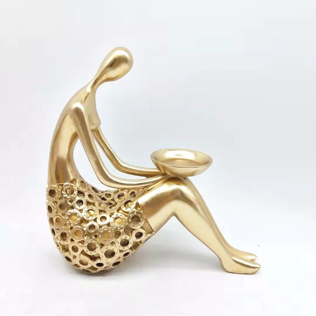 Buy Sitting lady with candle holder in chrome plate gold 25cm Height ...