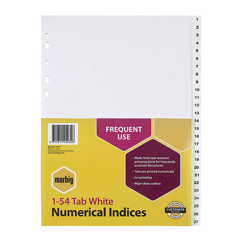 Buy Marbig Indices & Dividers 1-54 Tab Pp A4 White 35141 - MyDeal Australia